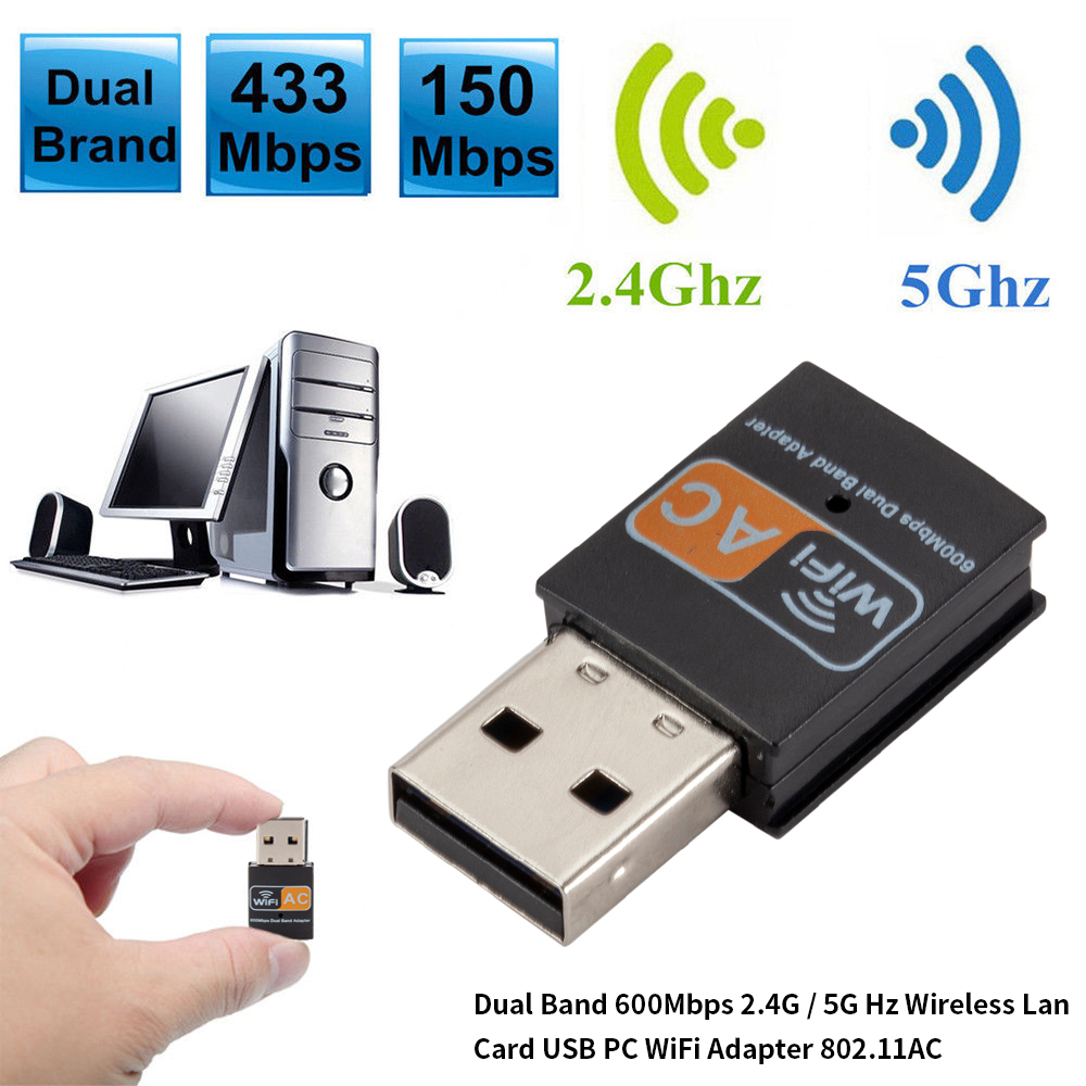 USB WiFi Adapter 2.4GHz 5GHz 600Mbps WiFi Antenna ... – Grandado