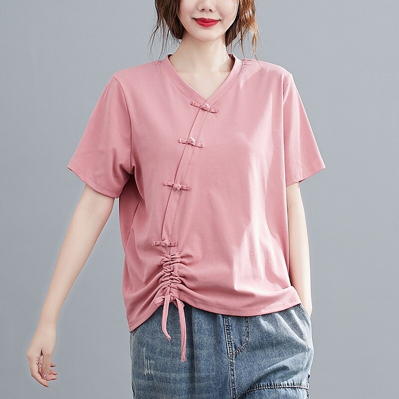 Ladies Chinese Tops Summer Top Women Retro Oblique... – Grandado