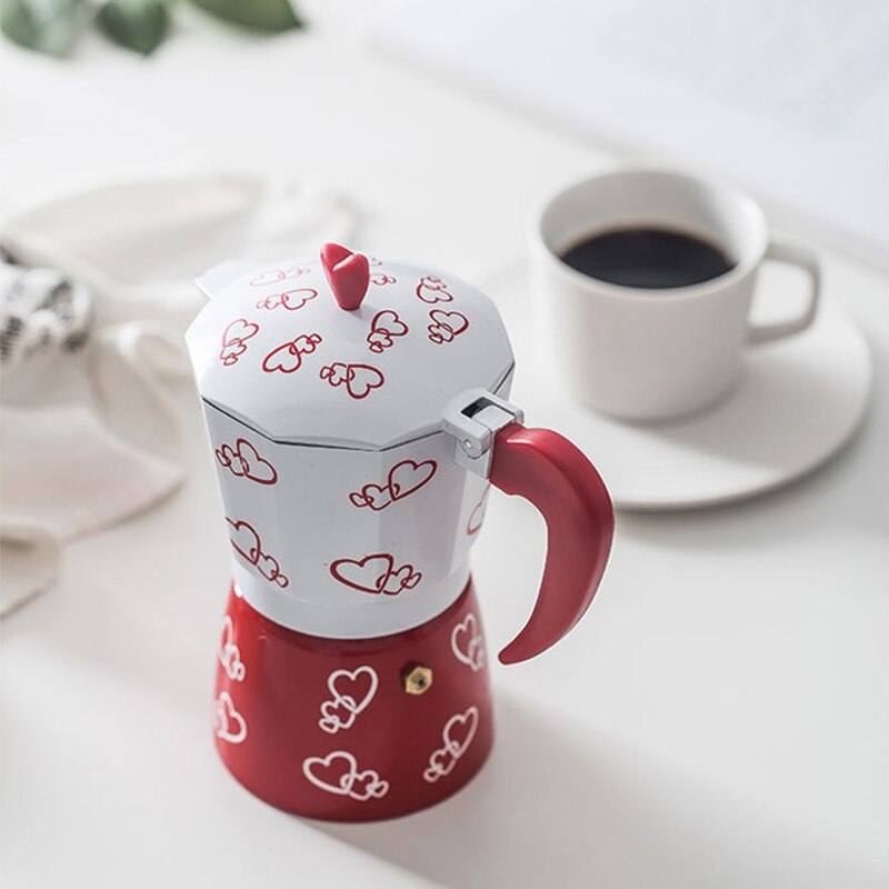 Red Heart Print Coffee Maker Aluminum Alloy Moka P... – Vicedeal