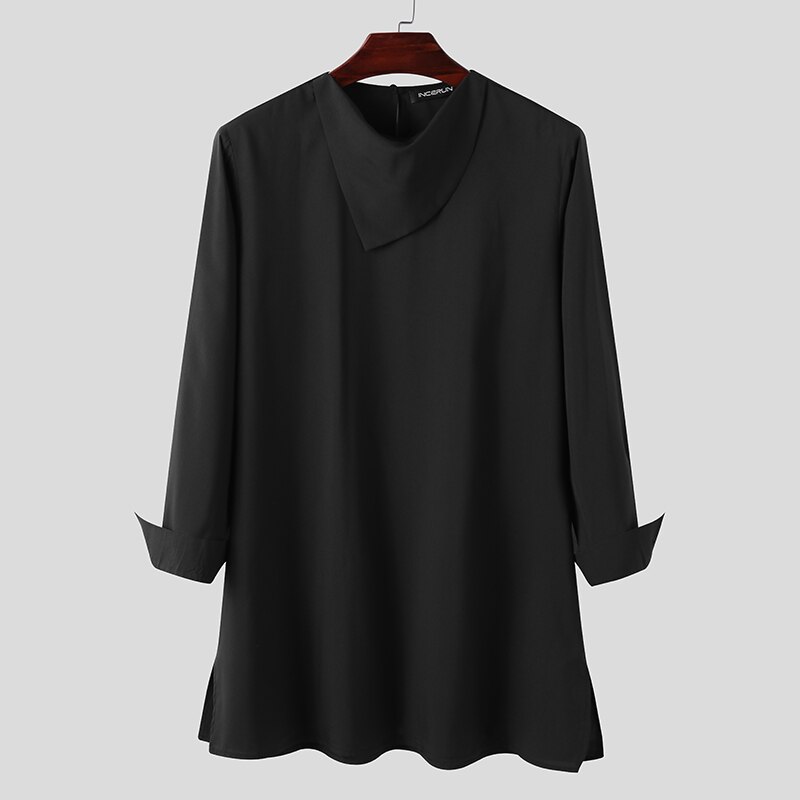 INCERUN Men Irregular Shirt Solid Color Long Sleev... – Grandado