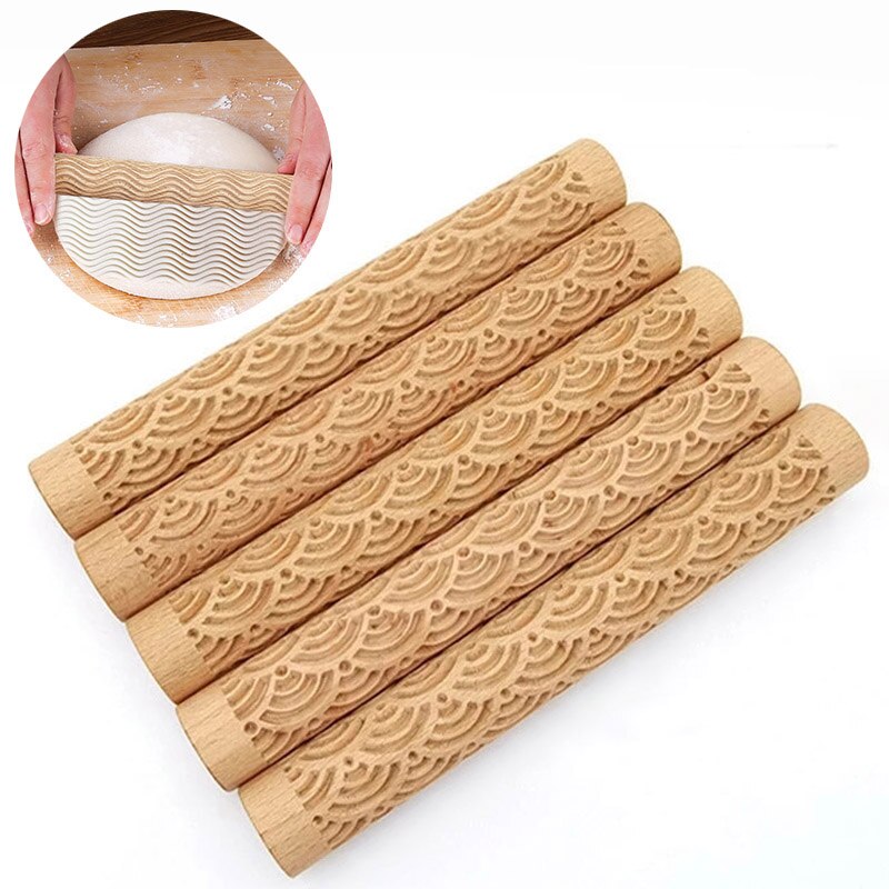 Wood Embossing Rolling Pin Fondant Dough Vintage P... – Vicedeal