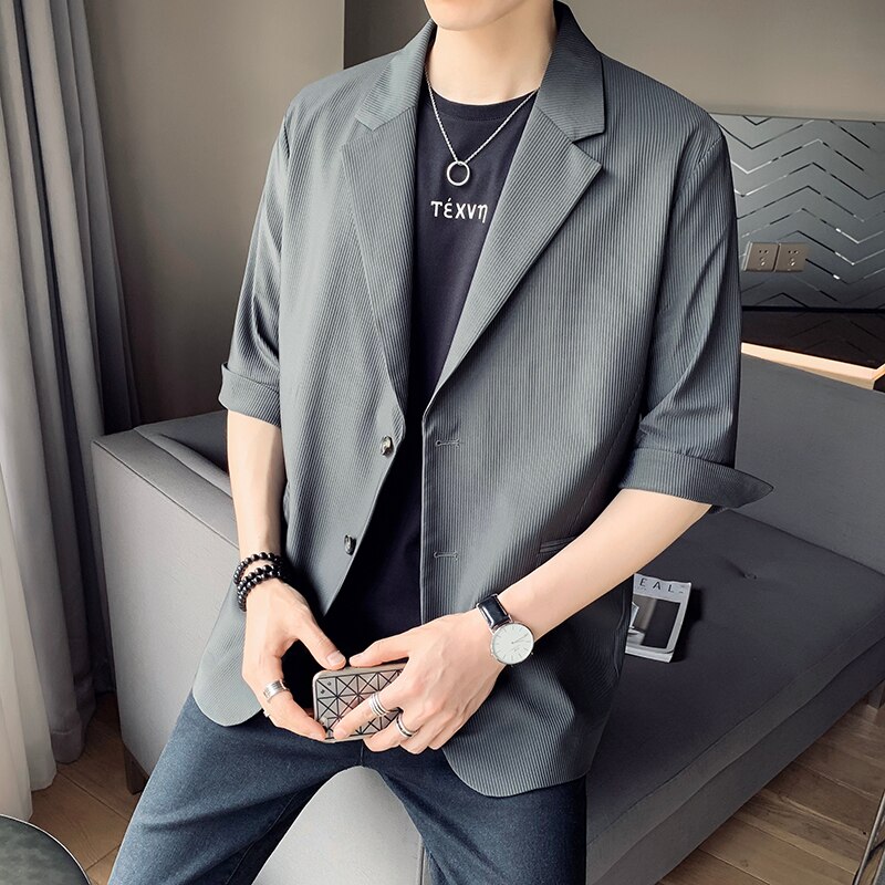 Summer Half Sleeve Blazers Men Striped Leisure Bri... – Grandado