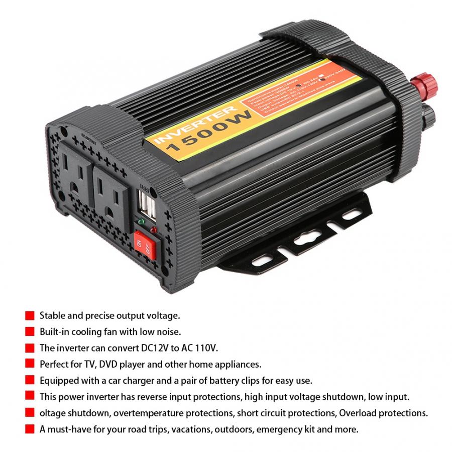 Auto Omvormers 12 V DC naar 110 V AC 1500 W Auto A... – Grandado