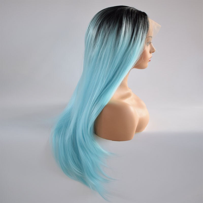 Bombshell Black Ombre Blue Straight Synthetic Lace... – Grandado