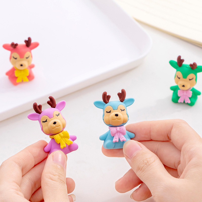 4pcs Cartoon Mini eraser Kawaii deer rubber Birthd... – Grandado