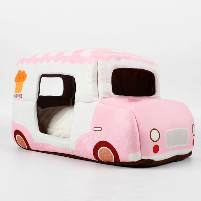Sweet Cat Bed House Bus Car Soft Cat Nest Closed B... – Grandado