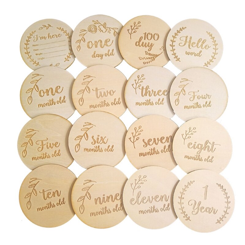 12 Pcs/set Baby Milestone Card Vintage Leaf Number... – Grandado