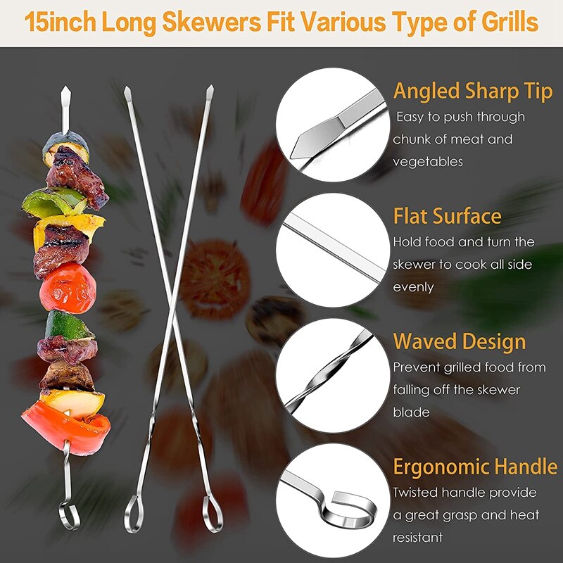 Bbq Spiesjes, 22Pcs Rvs Kebab Spies Met Siliconen ... – Vicedeal