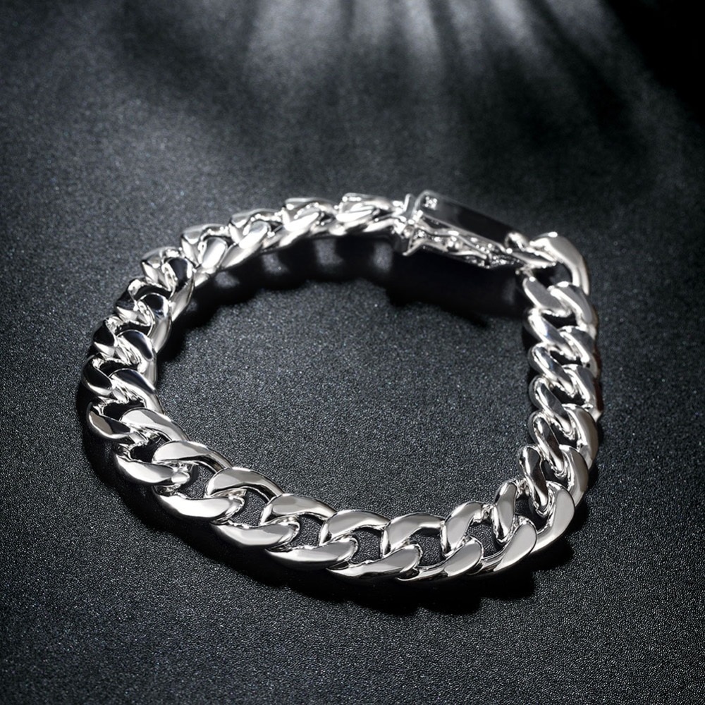 Men 10mm 20cm Chain Bracelet 925 Silver Jewelry Hi... – Grandado