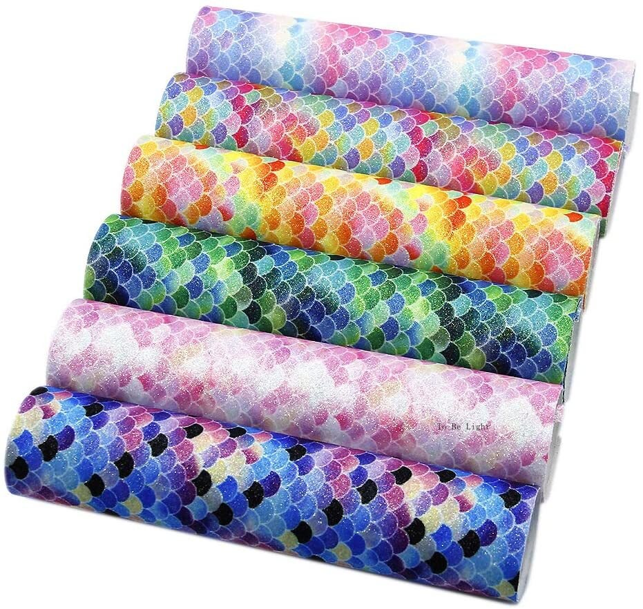Faux Leather Sheets Mermaid Fish Scales Printed Le... – Vicedeal