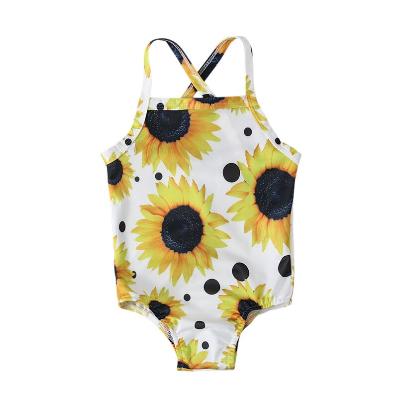 Girls Sunflower Print One-piece Swimsuit Backless ... – Grandado