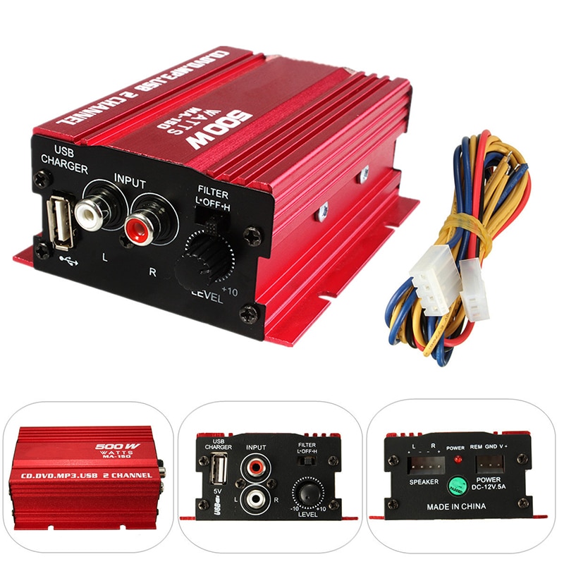 DC12V Mini Hi-Fi 12V 500W 2 Channel Stereo Audio A... – Grandado