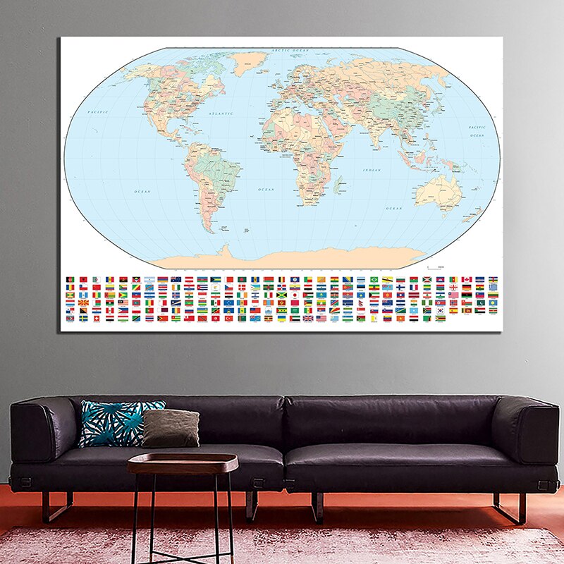 90*60cm The World Map with National Flags Wall Art... – Grandado
