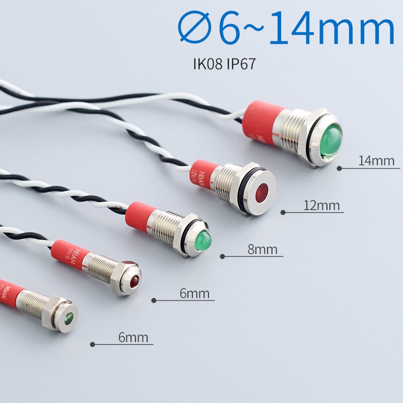 metal indicator 12 24 220V 8 6 12 14mm lamp power ... – Vicedeal