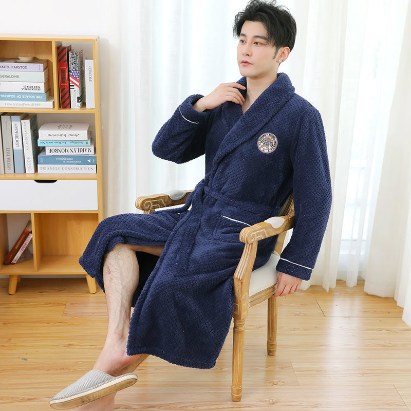 Flannel Men Nightwear Negligee Winter Coral Fleece... – Grandado