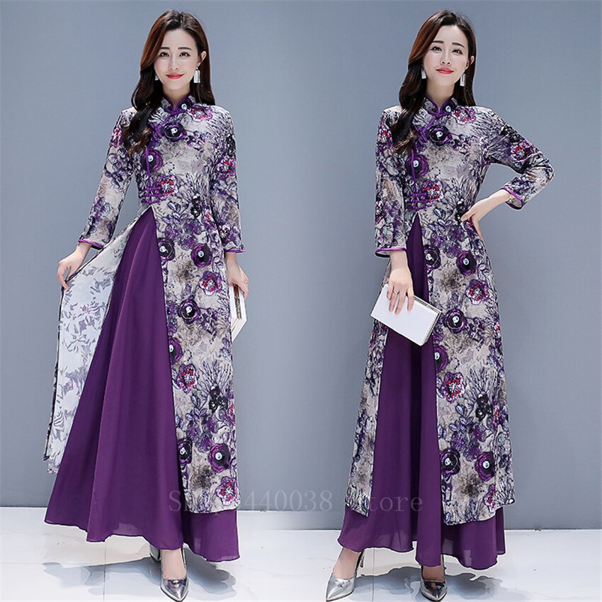 Traditional Vietnam Woman Retro Ao Dai Chinese Sty... – Grandado