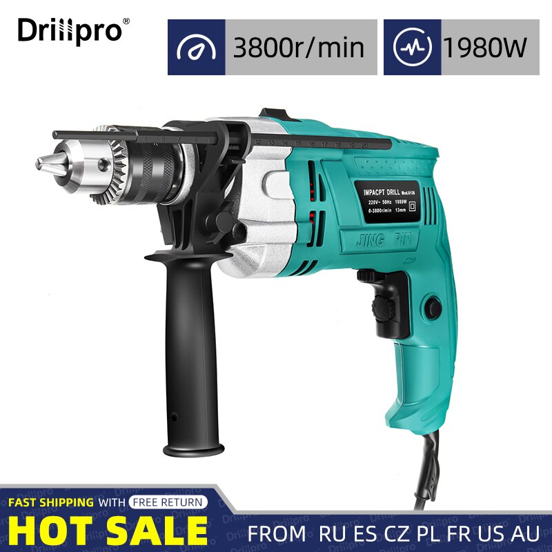 Drillpro 1980W 3800rpm 220V Electric Impact Drill ... – Grandado
