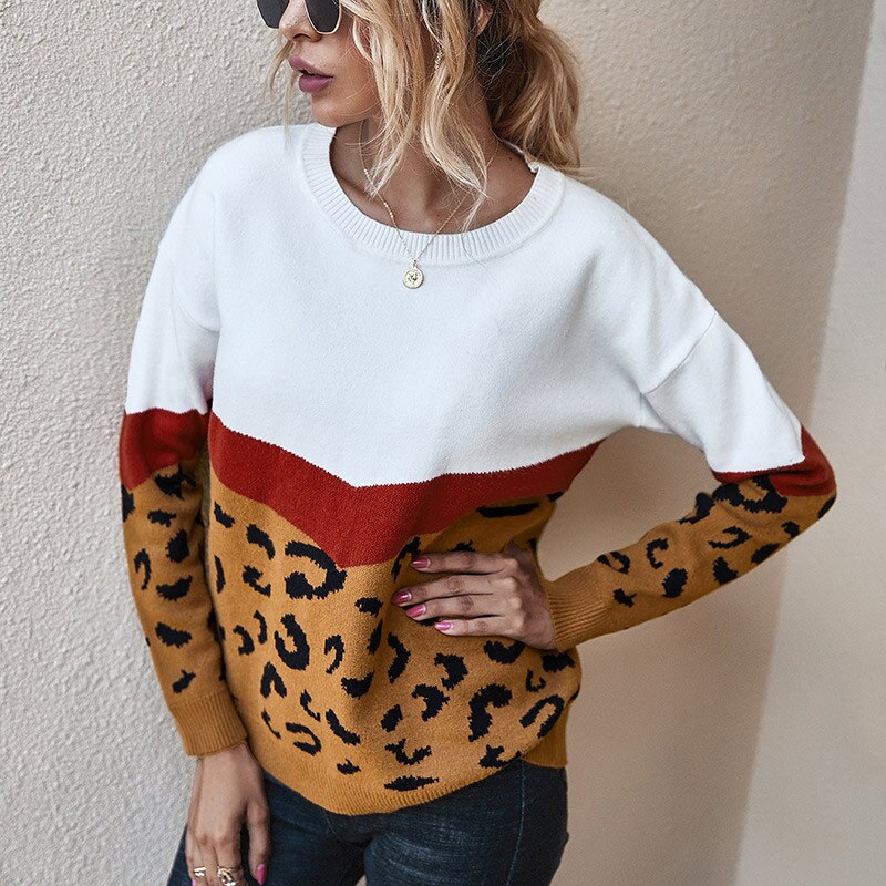 Leopard Print Frauen Pullover Colorblock Patchwork... – Vicedeal