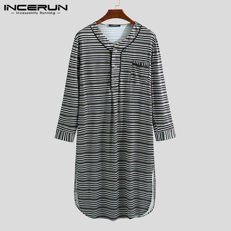 Incerun Zomer Mannen Gestreept Kaftan Pyjama Zomer... – Grandado