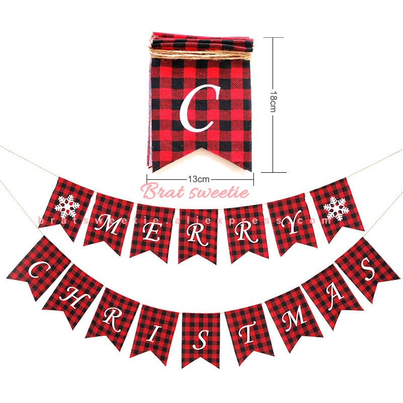 Buffalo Plaid Merry Christmas Banner Burlap Noel F... – Grandado