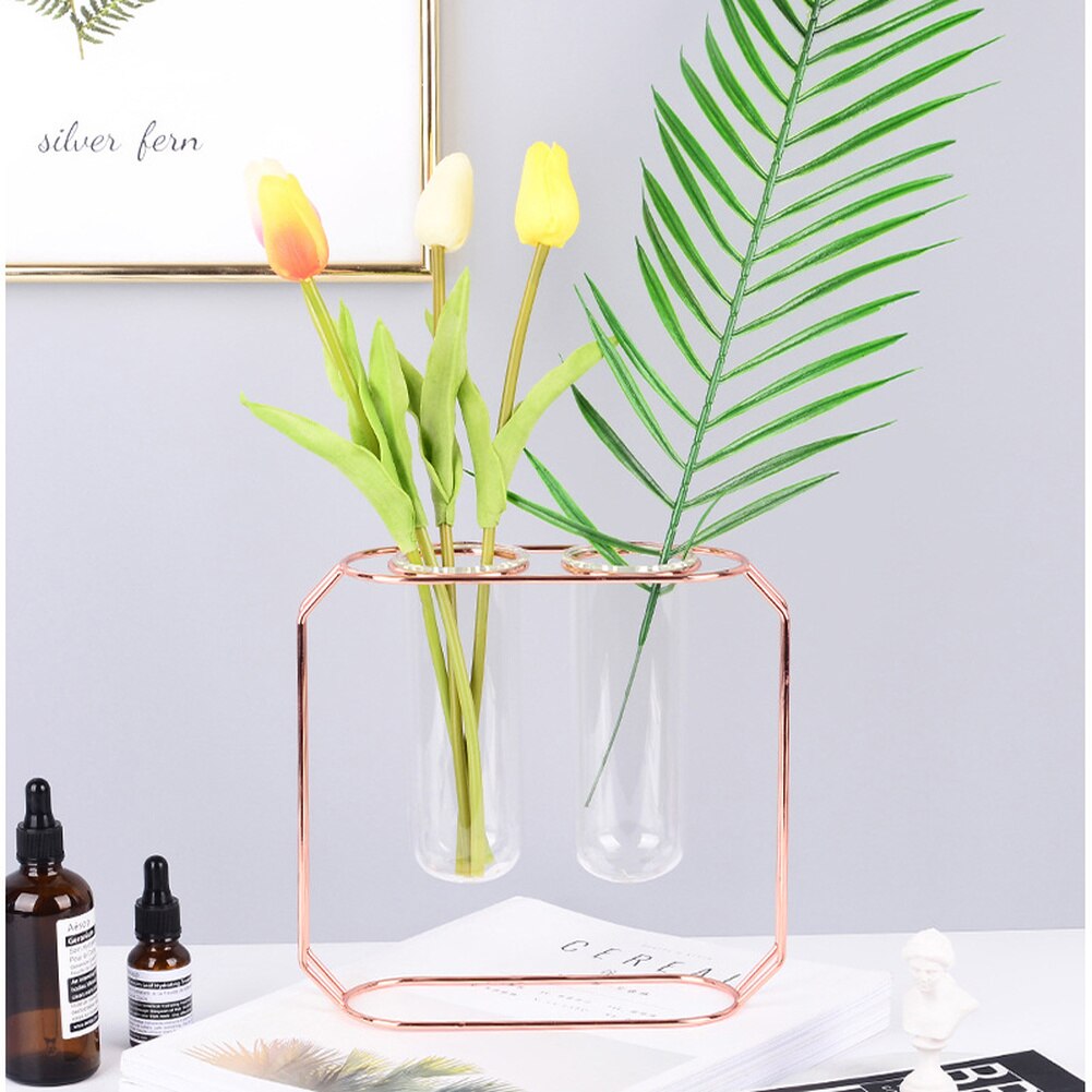 Nordic Style Glass Iron Simple Art Vase Geometric ... – Grandado