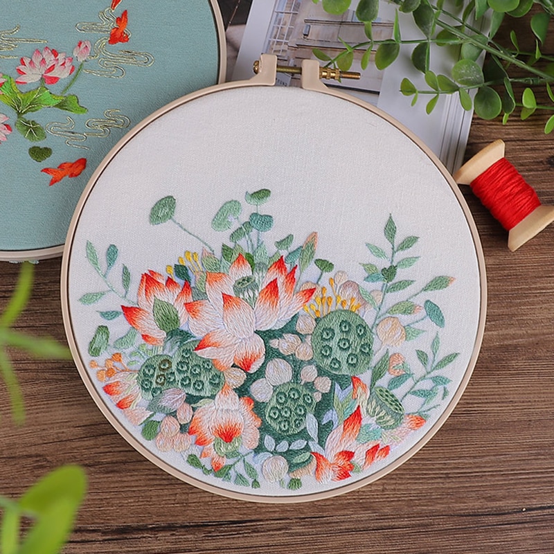 Flower Lotus Chinese DIY Embroidery Kit with Hoop ... – Vicedeal