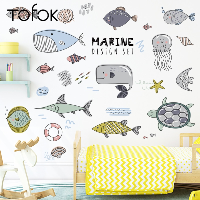 Tofok Cartoon Sea Fish Shark DIY Home Wall Sticker... – Grandado