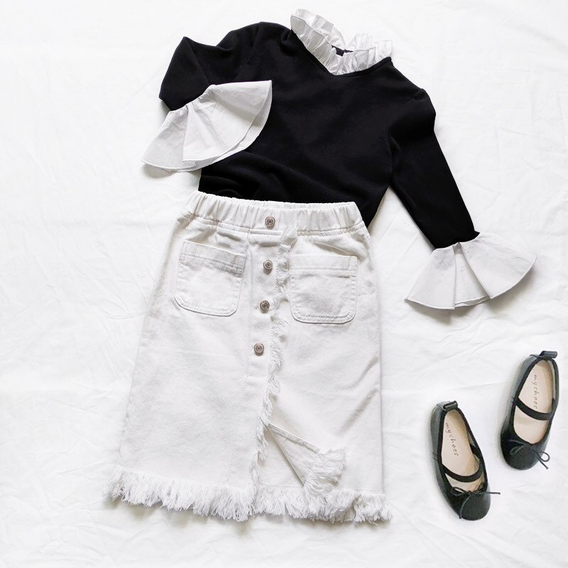 Kids Denim Skirt High Waist Split Tassel Toddler C... – Vicedeal