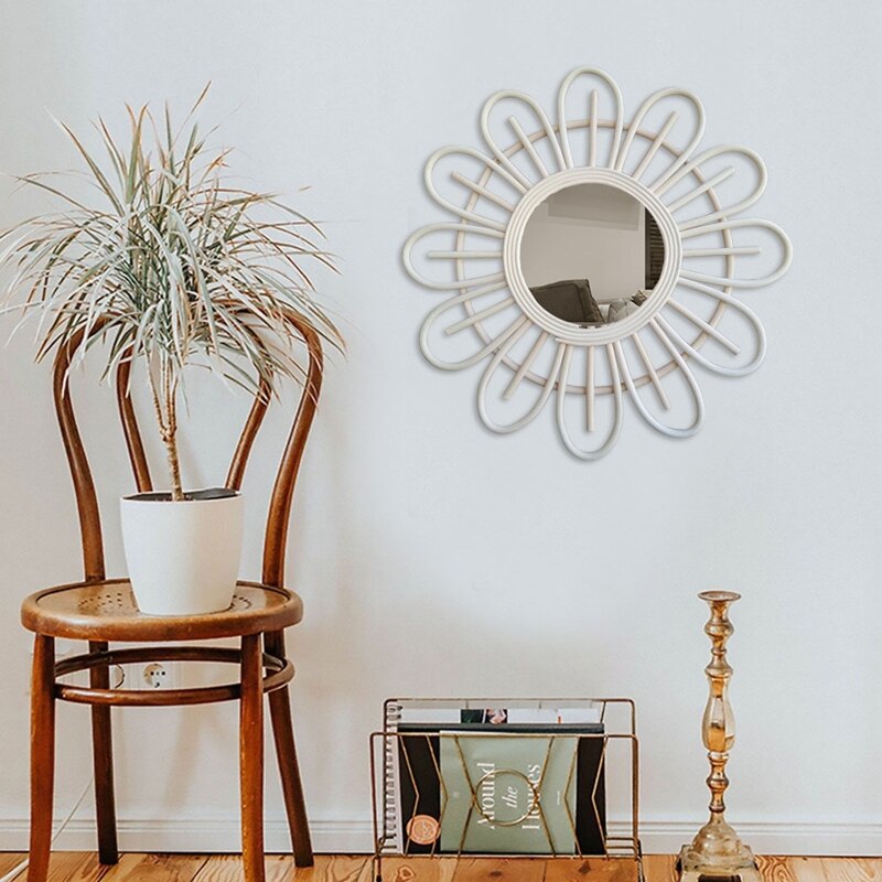 Rattan Sunflower Circular Wall Mirror Decor Bathro... – Grandado