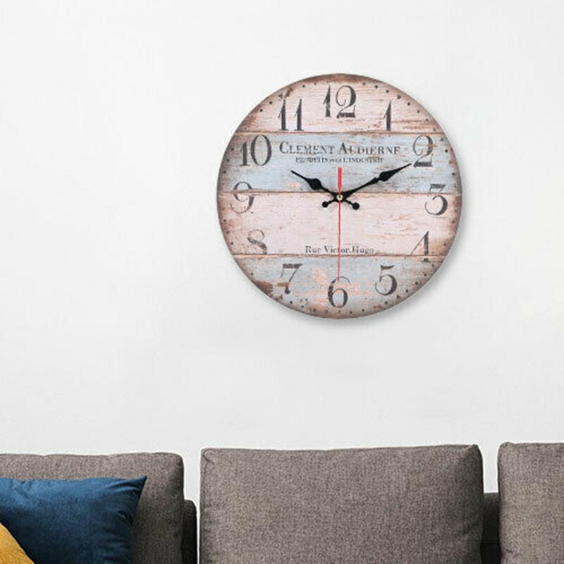 30X30cm Large Round Wall Clock Wooden Industrial E... – Vicedeal