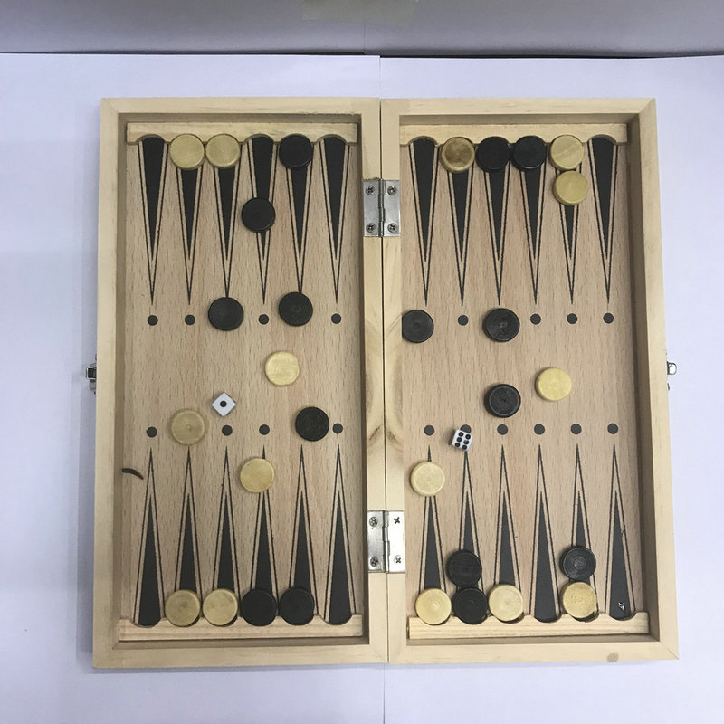 Wooden foldable 3 in 1 Chess Checkers Backgammon 2... – Vicedeal