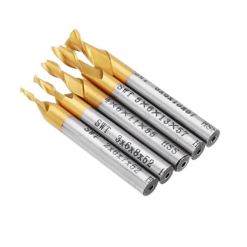 5Pcs 2 Fluit Frees Hss Titanium Coated 6Mm Shank 2... – Vicedeal