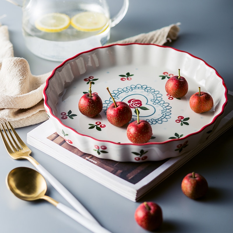 1pc Red Cherry Baking Plate Ceramic Dinner Dishes ... – Grandado
