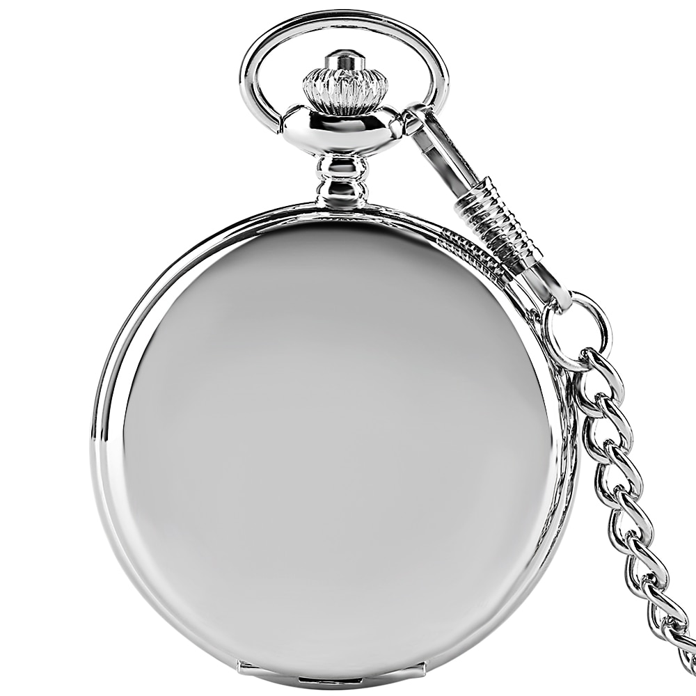 Smooth Silver Pocket Watch Full Hunter Pendant Cha... – Grandado
