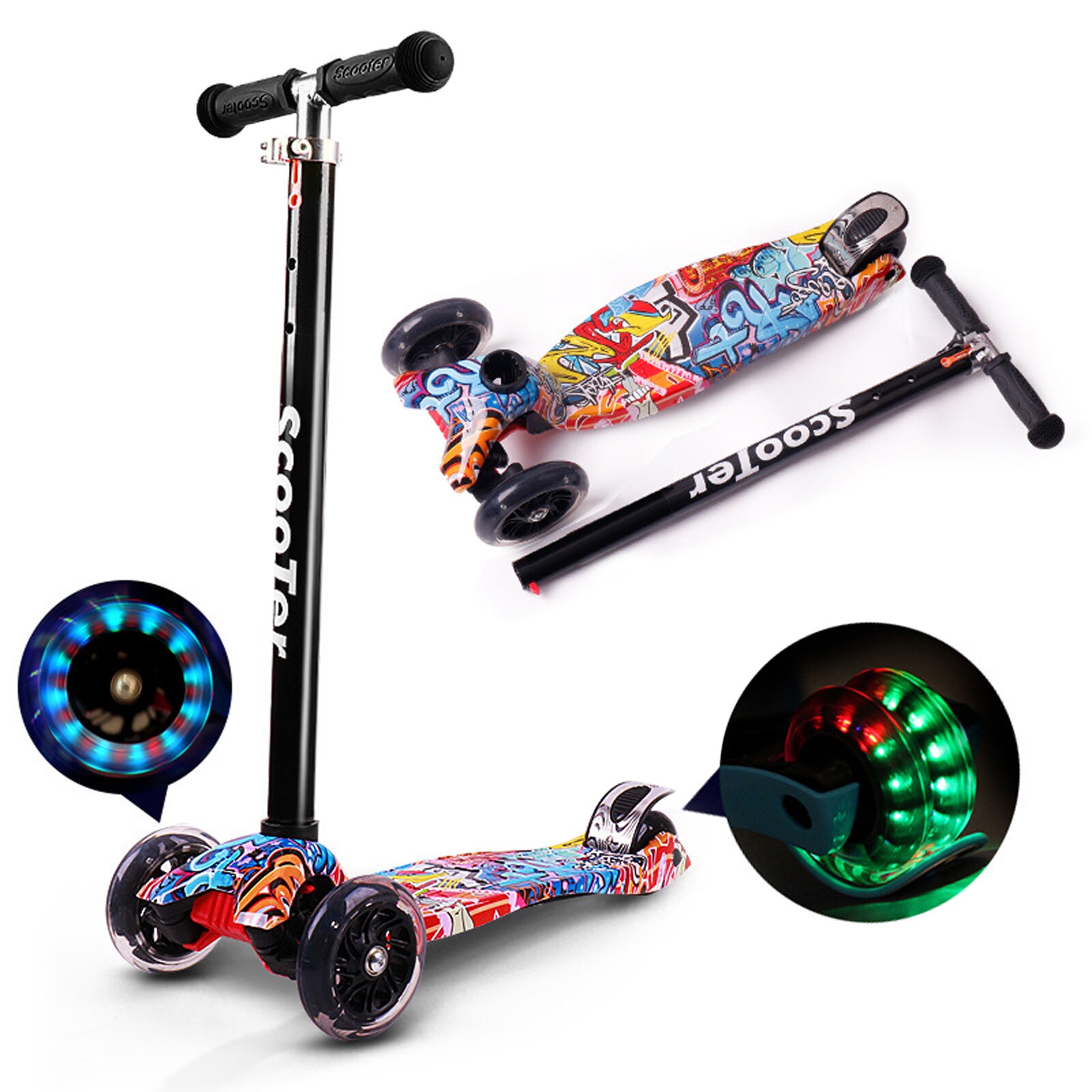 Faltbare Roller für Kinder 3 Rad Roller mit Licht ... – Grandado