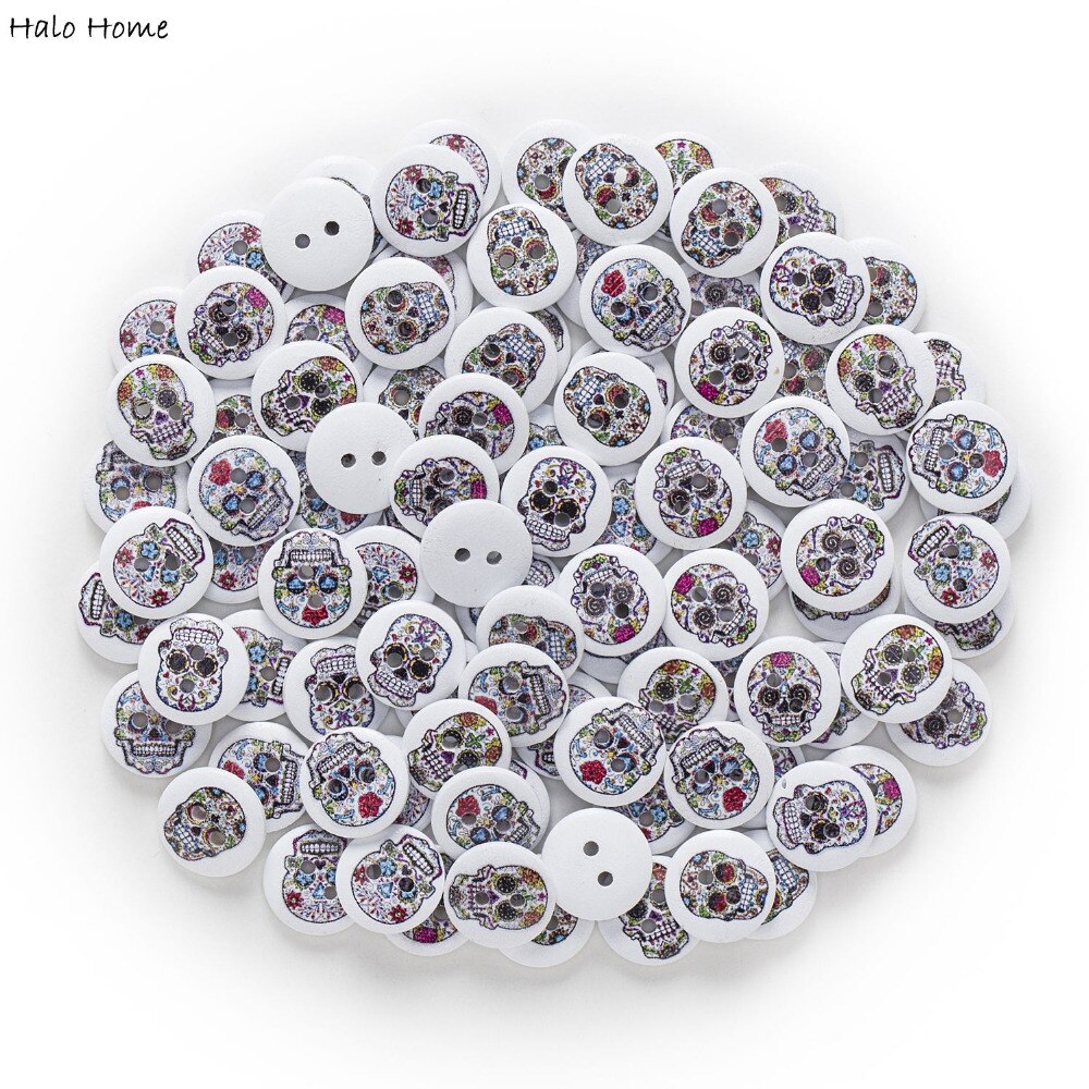 Mixed 50pcs white/natural Funny Skull 2 Hole Round... – Grandado