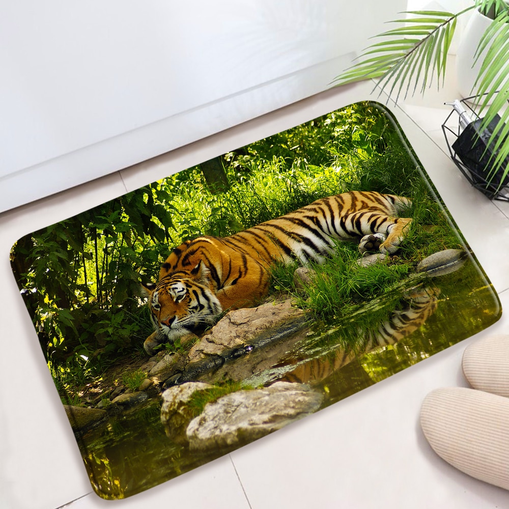 Animal Forest Scenery Print Bath Mat Elephant Gira... – Grandado