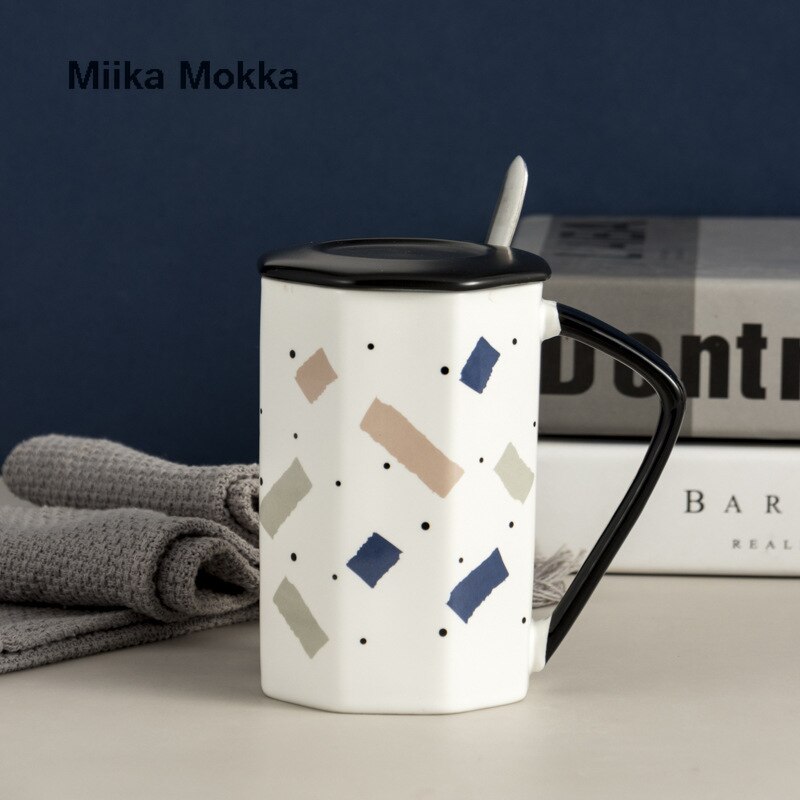 Polygon Coffee Mug with Lid and Spoon Nordic Style... – Grandado