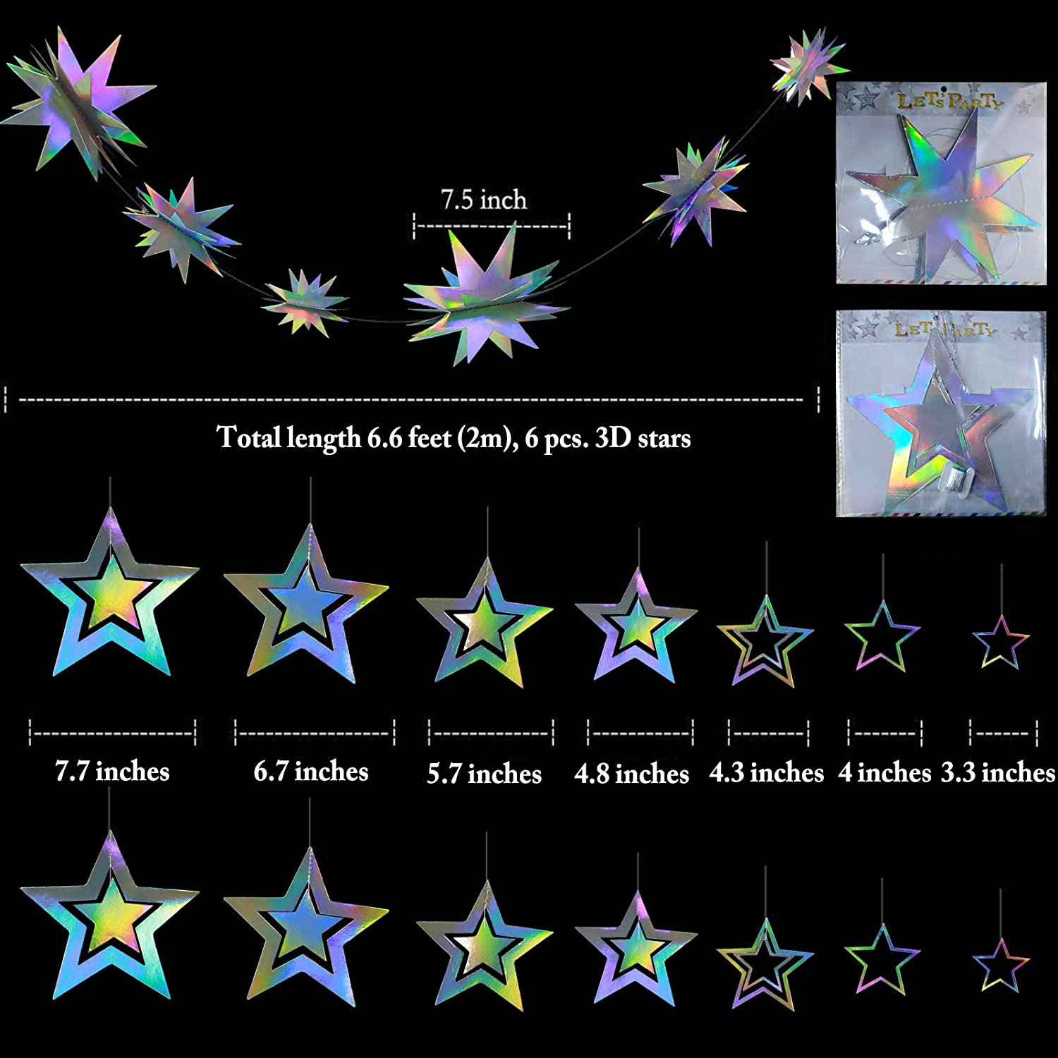 3 Sets Glitter Hollow Star Garlands Rainbow Twinkl... – Vicedeal