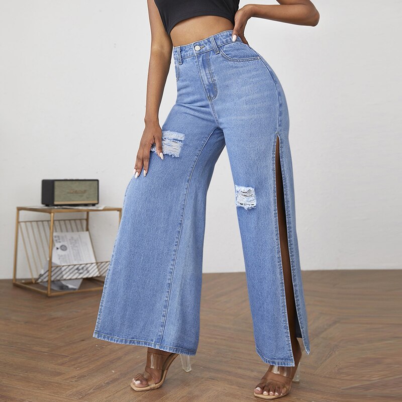 DenimColab High Split Wide Leg Pants Women Casual ... – Grandado