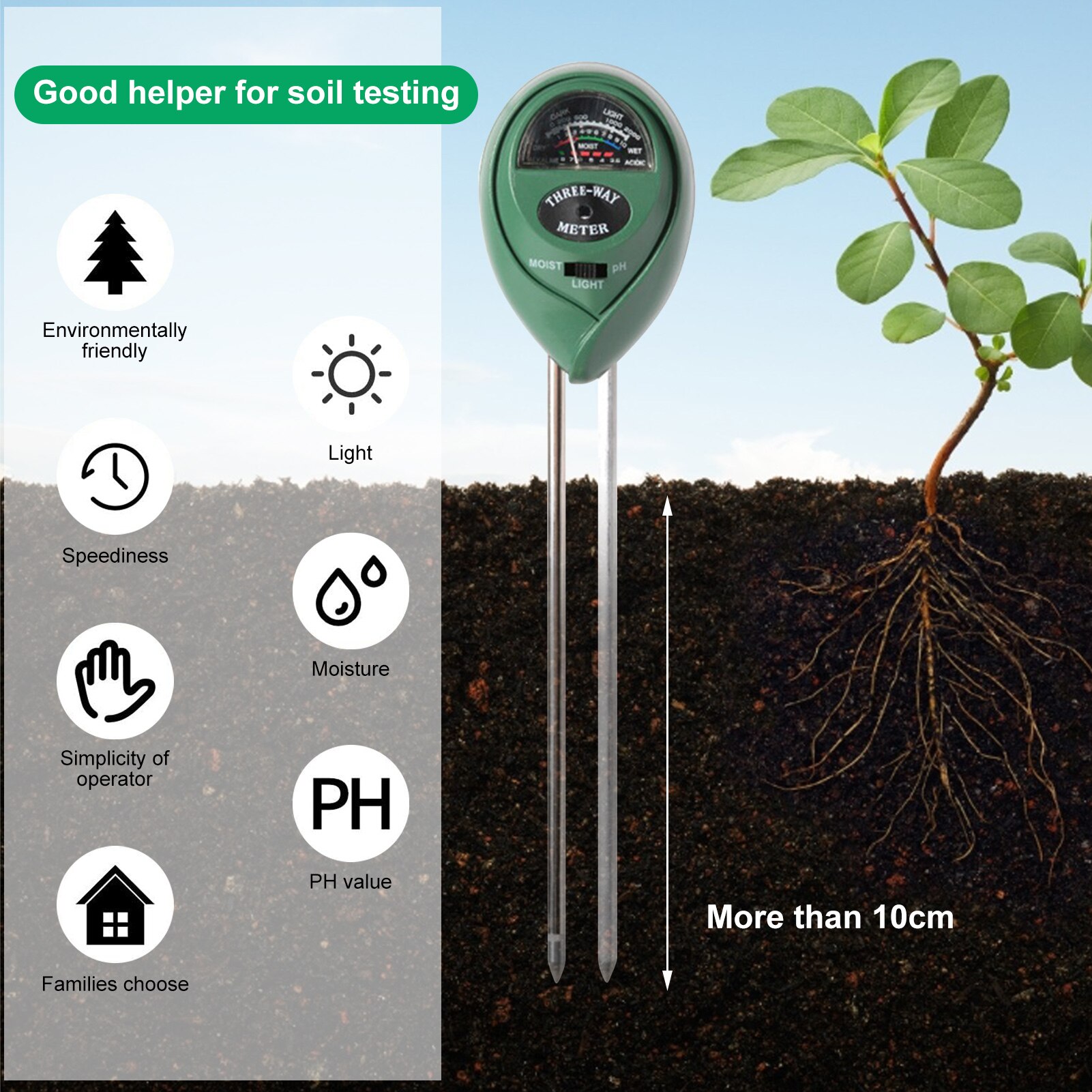 3-in-1 Soil Tester Moisture/Light/PH Meter for Gar... – Grandado