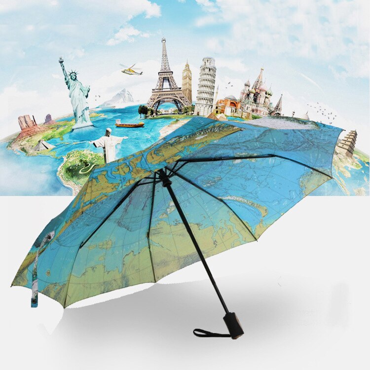 YADA World Map Automatic Umbrella For Women UV Fol... – Vicedeal