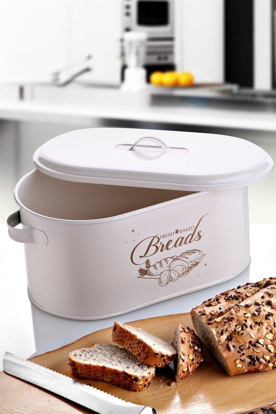Metal Bread Box Bread Bin Metal Lid Kitchen Contai... – Grandado