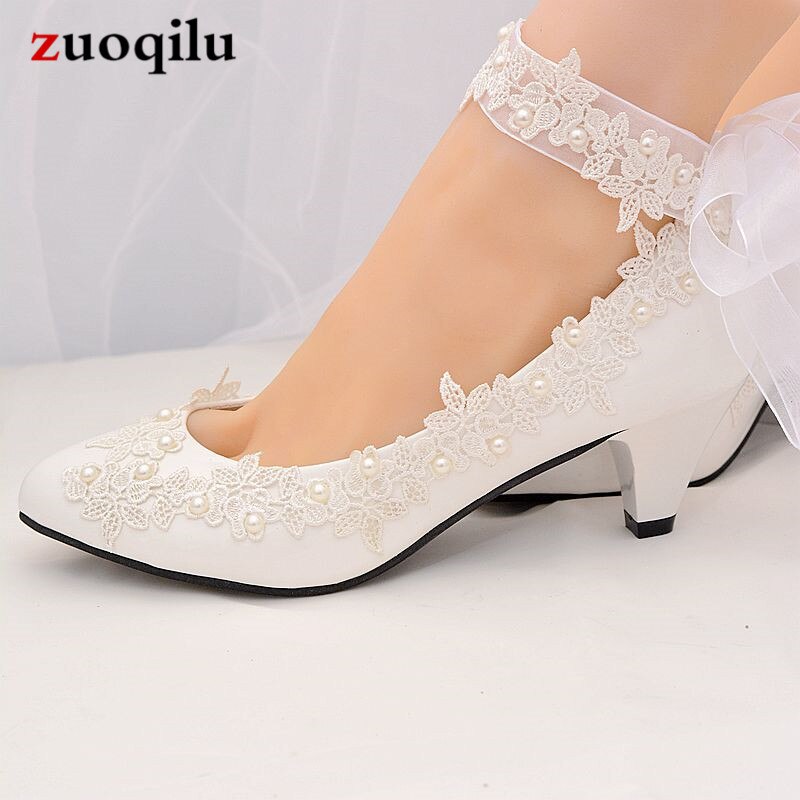 white wedding shoes woman ankle strap high heels p... – Grandado