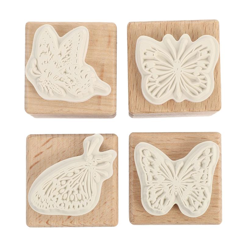 4 Stuks Houten Rubber Stempel Multi-Soorten Vlinde... – Vicedeal