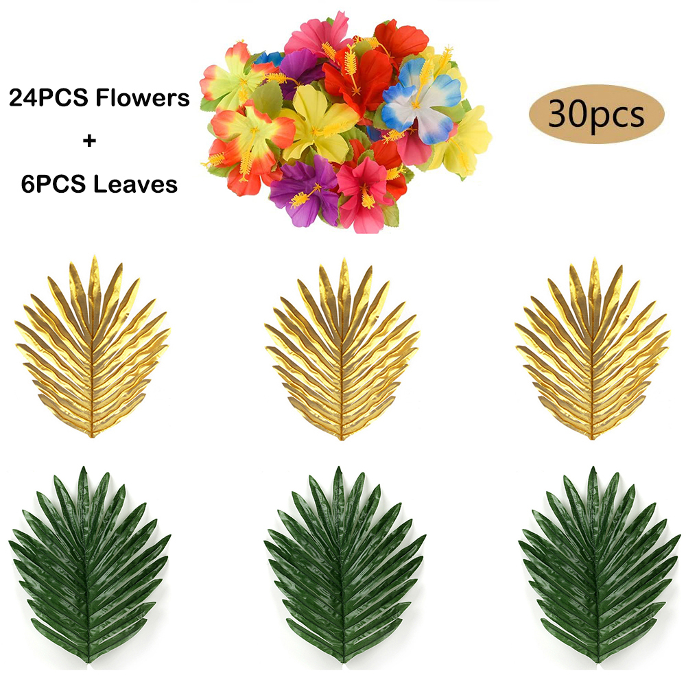 Tropical Monstera Palm Leaves Hibiscus Flower Hawa... – Grandado