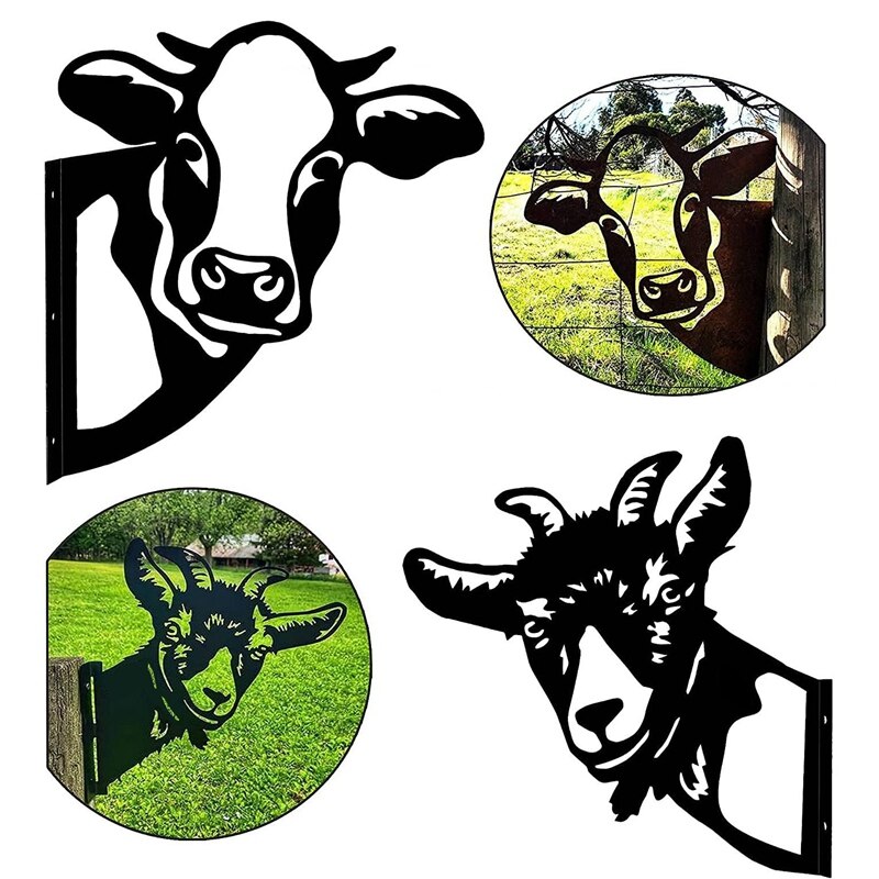 2Pcs Peeping Cow Goat Metal Yard Art, Backyard Dec... – Vicedeal