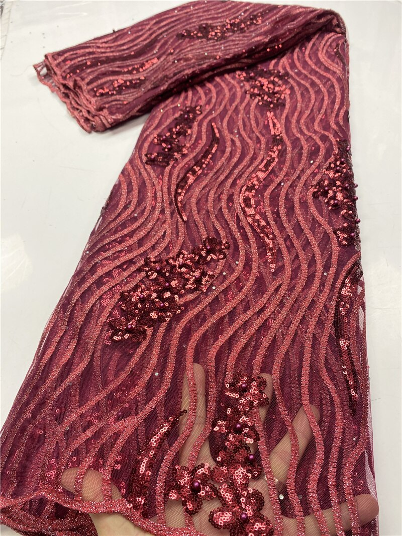 Wine Latest African French Tulle Lace Fabric Sequi... – Vicedeal