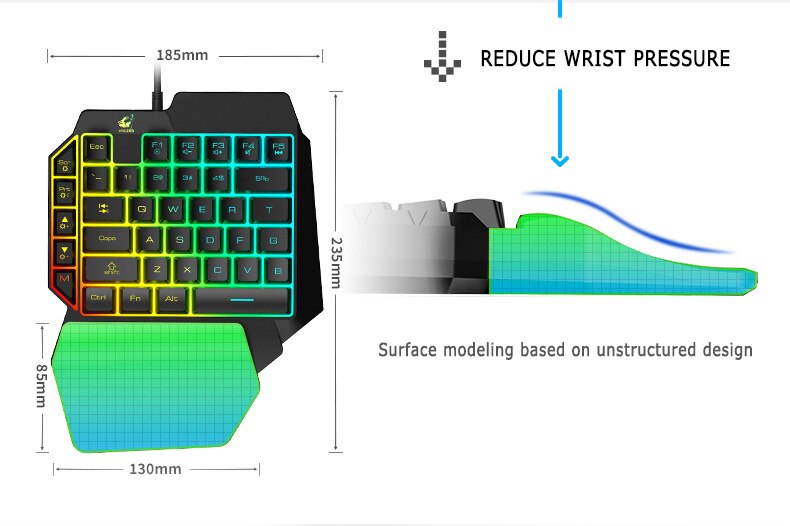 Mini One-Handed Gaming Keyboard RGB 8-color LED Ba... – Grandado