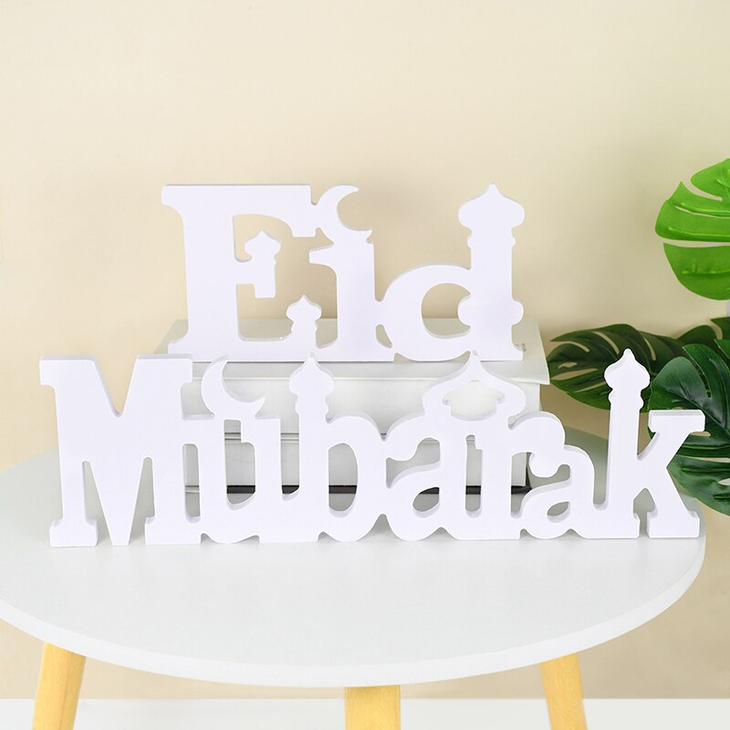 White Wooden Eid Mubarak Letter Blocks Decorations... – Grandado